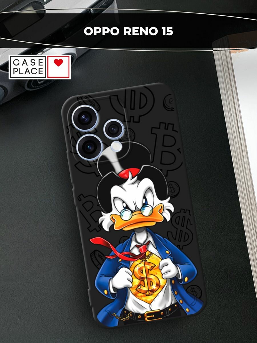 Черный матовый чехол на Oppo Reno 15 / Оппо Рено 15 с принтом Scrooge supergold