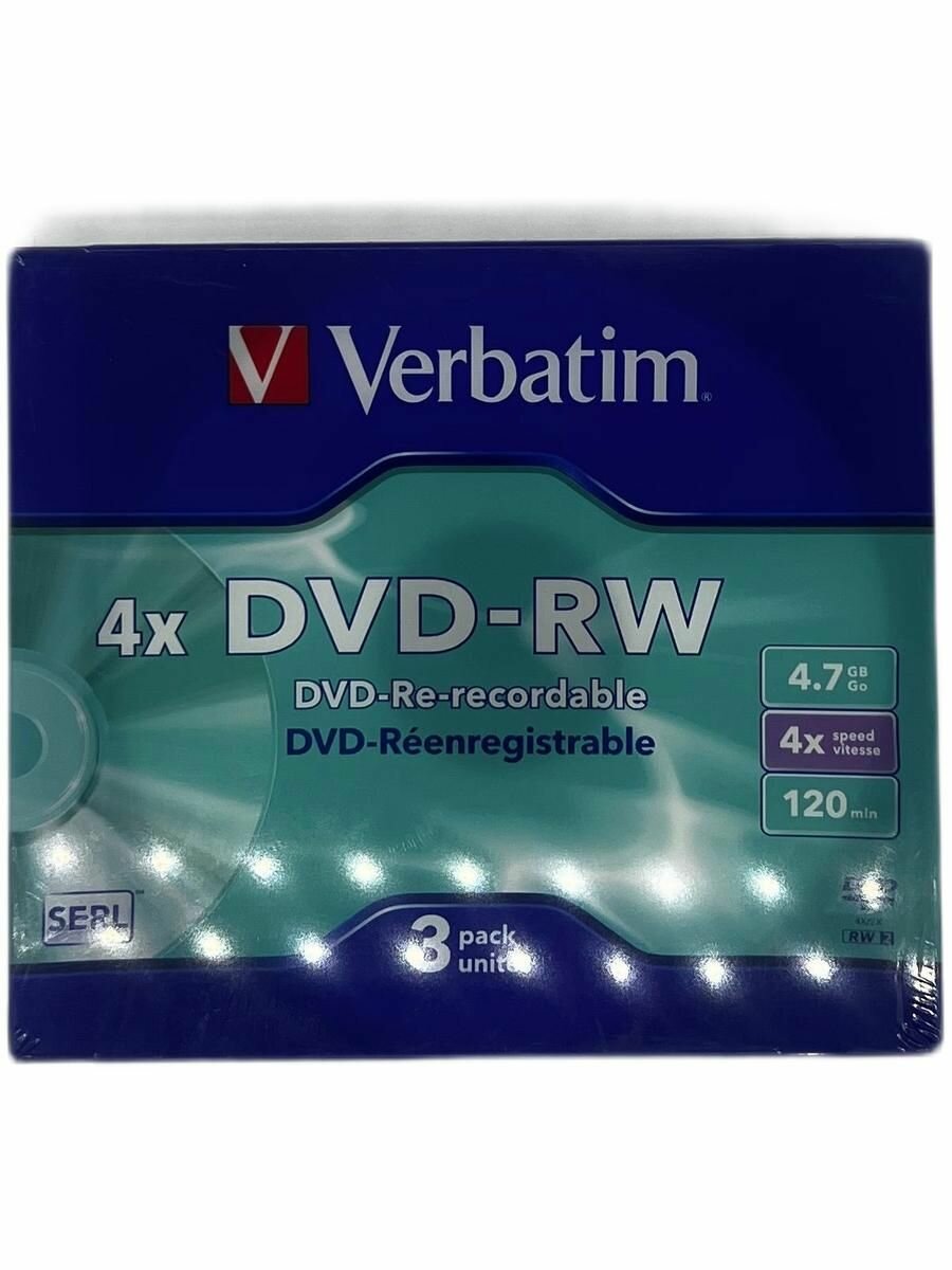 Диски для многократной записи Verbatim DVD-RW 3шт, 4х/4,7Gb/120min