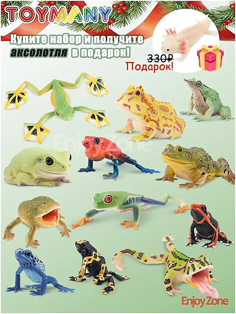 Toymany Набор фигурок животных, фигурки лягушек для детей, 12 шт, Коллекционные игрушки и подарок