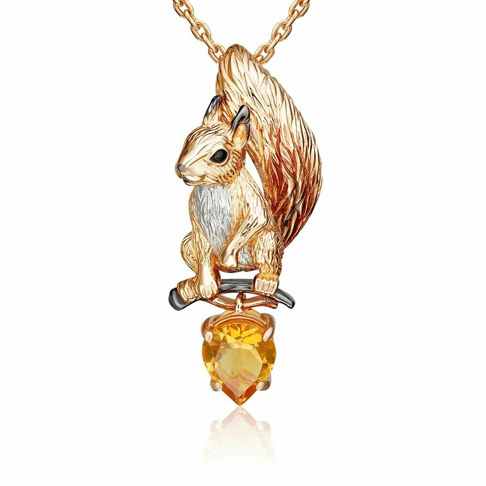 Подвеска, красное золото, 585 проба, эмаль, цитрин