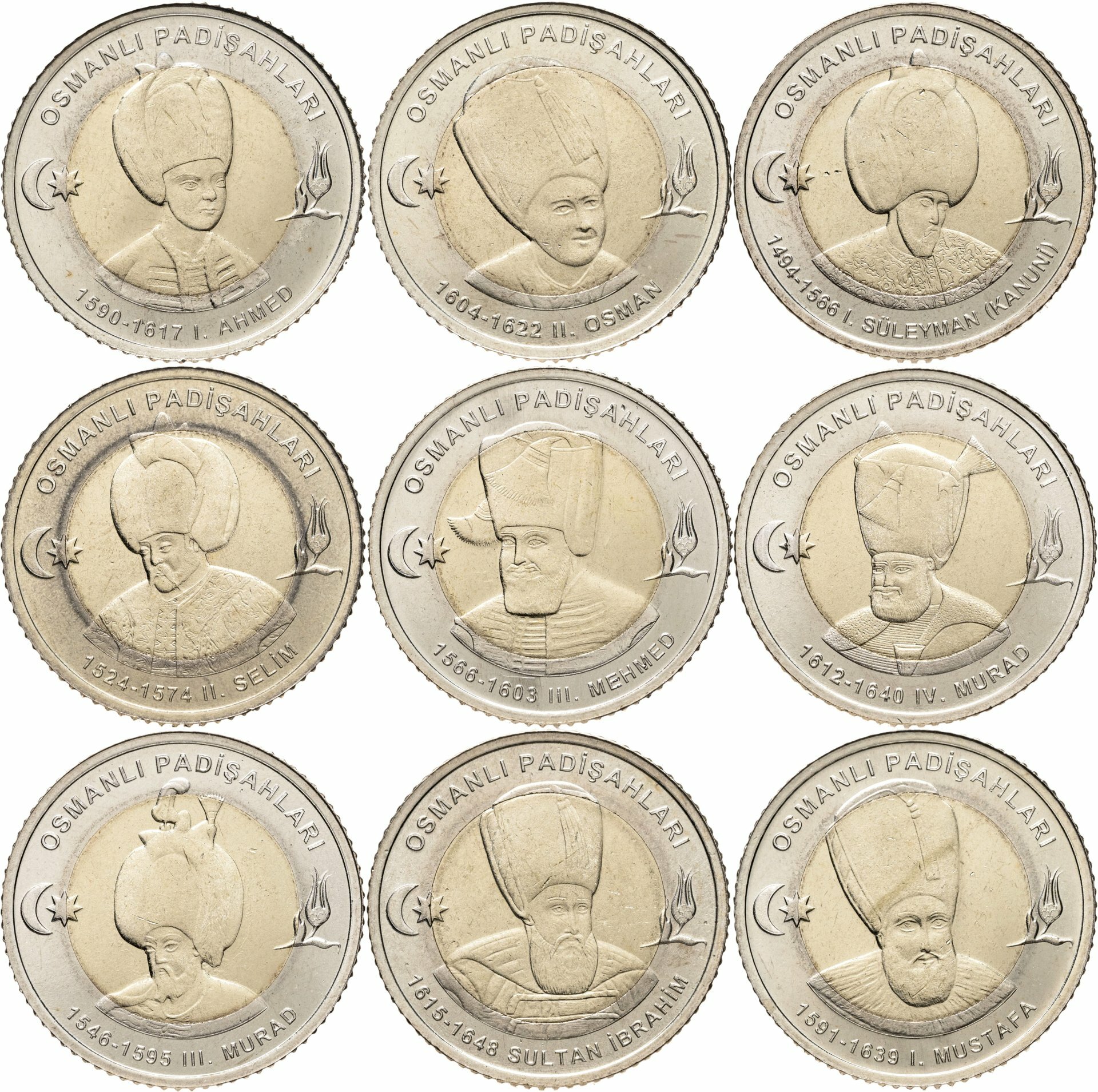 Турция набор из 9 монет 1 лира lira 2025 "Султаны Османской империи", Биметалл, в сохранности BUNC