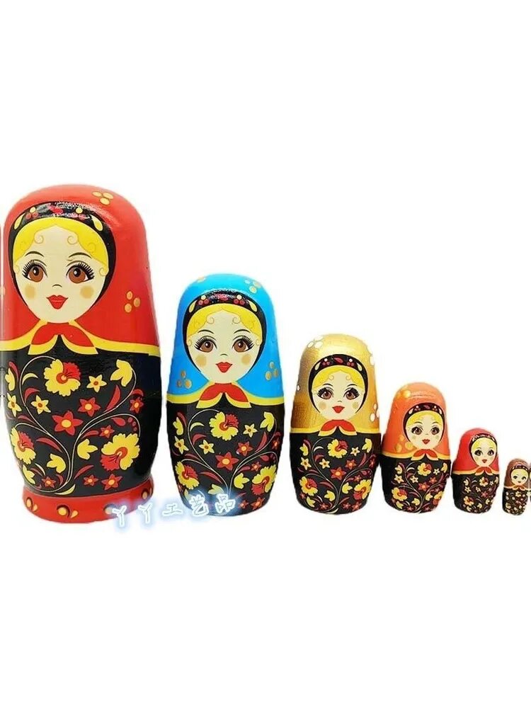 Матрешка русская роспись, 6 кукол, высота 14.5 см, красный цвет