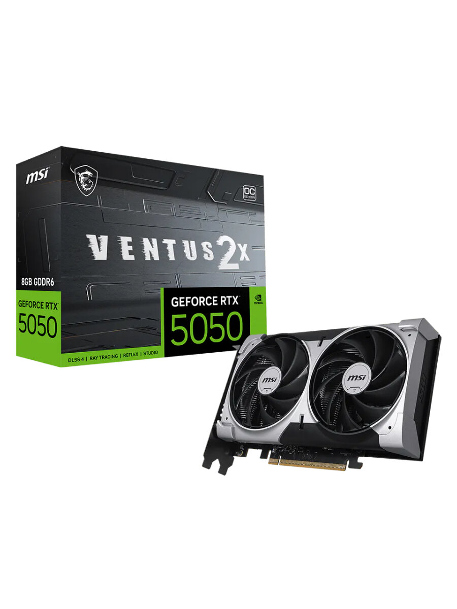 Видеокарта MSI nVidia GeForce RTX 5050 VENTUS 2X OC (8Gb, GDDR6, 128 bit, 3xDP+HDMI, RTL) (RTX 5050 8G VENTUS 2X OC)