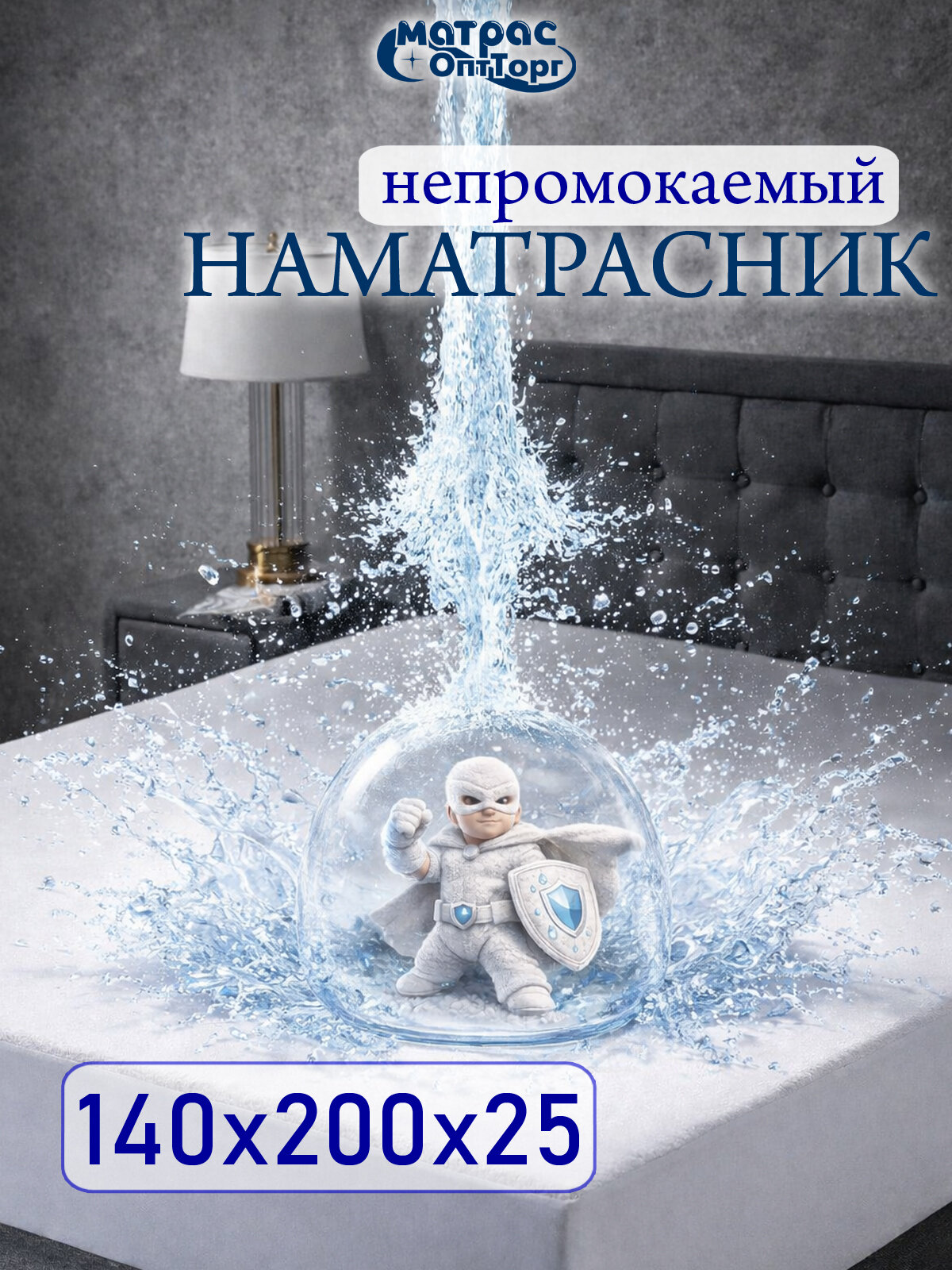 Непромокаемый наматрасник 140х200 на резинке с бортом 25 см Аквастоп-Мулетон