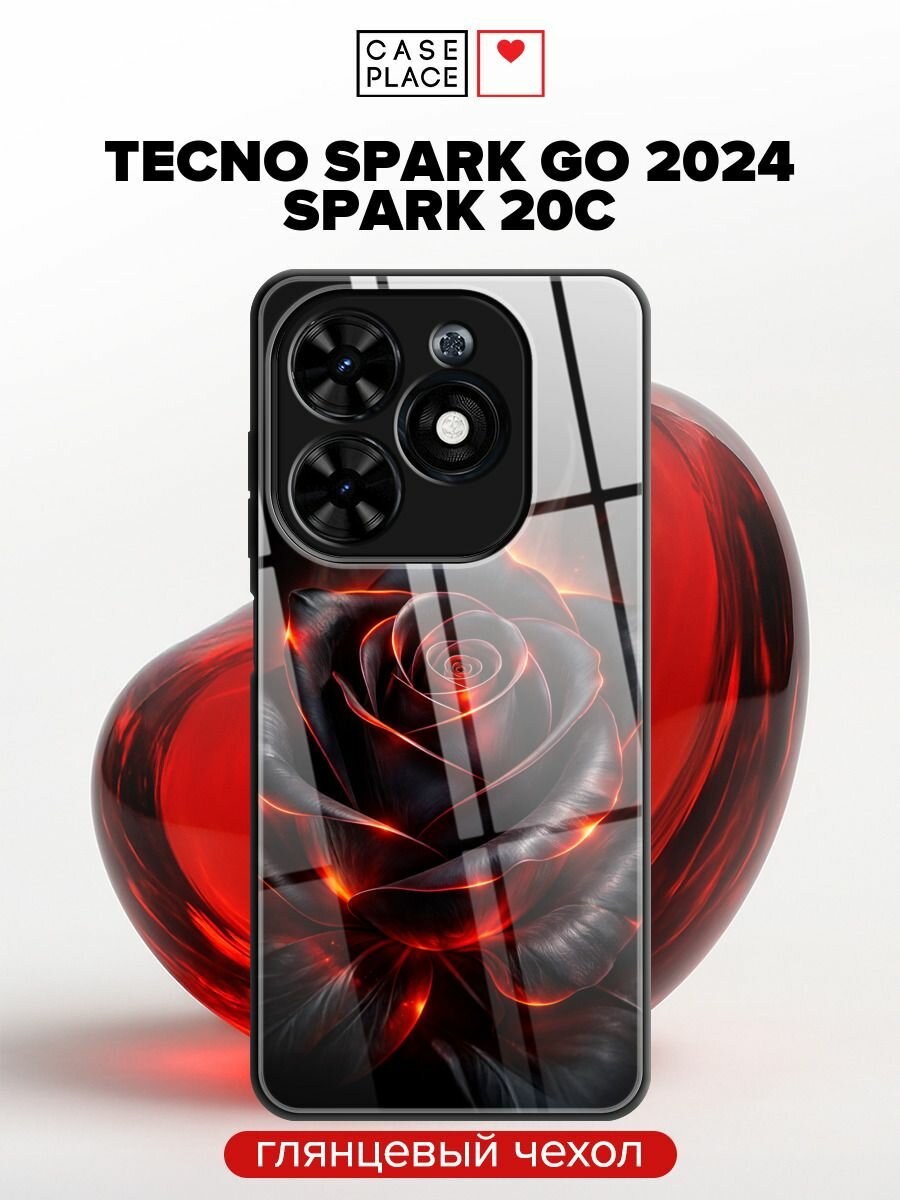 Чехол на Tecno Spark Go 2024/Spark 20C / Текно Спарк Го 2024/Спарк 20С с принтом "Огненная черная роза"