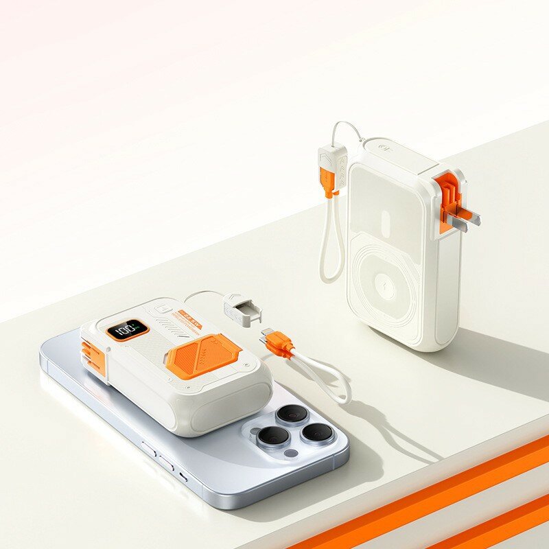 Магнитный беспроводной зарядный банк на 20000 мАч, 2-в-1, сверхбыстрая зарядка 22,5 Вт со встроенным кабелем