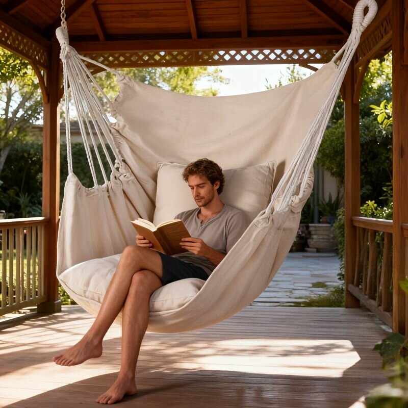 Подвесное кресло большое с подушками, кресло гамак для беседки с двумя подушками, широкий уличный гамак для отдыха на природе, веранды 100X130CM