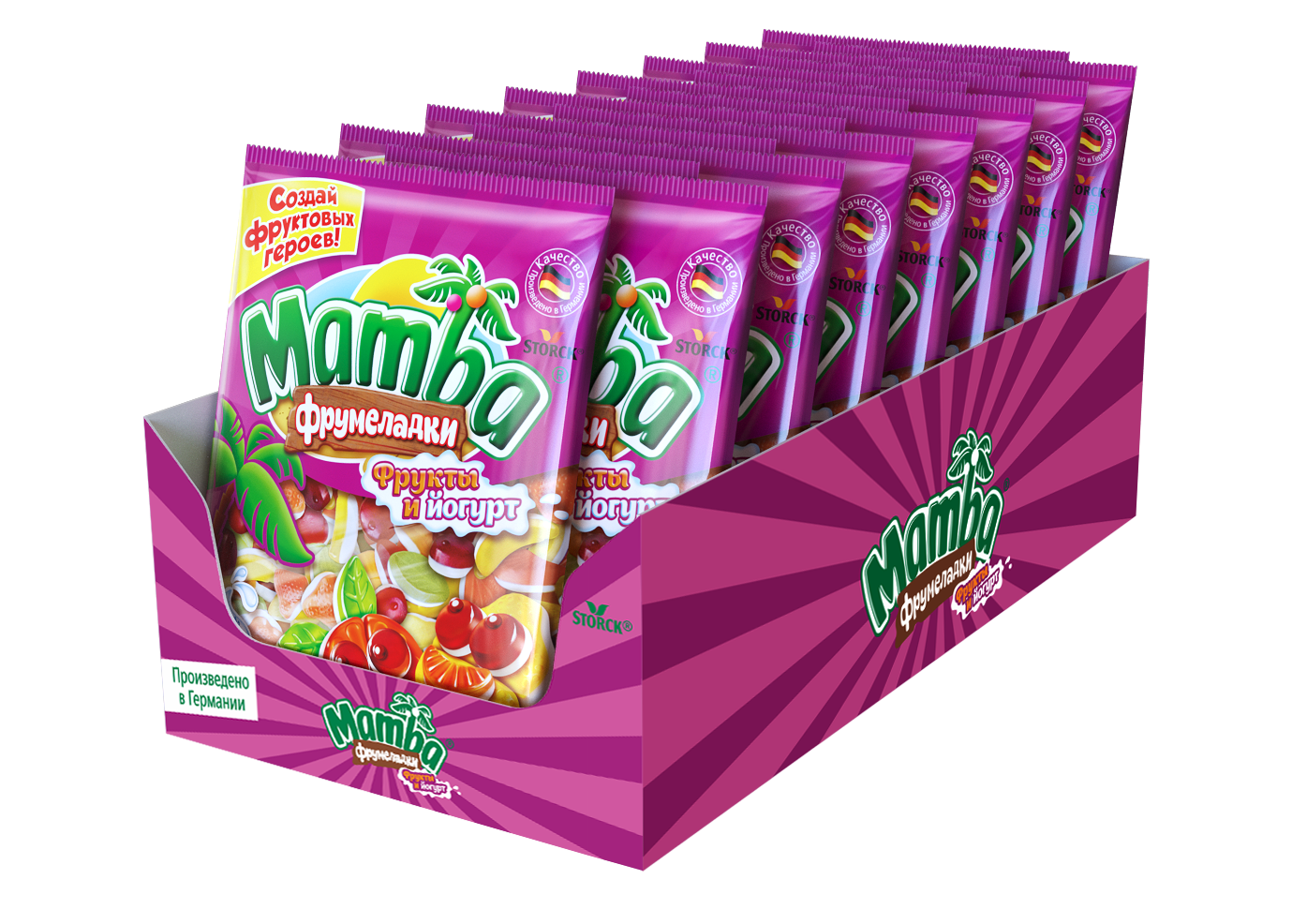 Жевательный мармелад Mamba Фрумеладки Фрукты и йогурт, 140 г (14 штук в блоке)