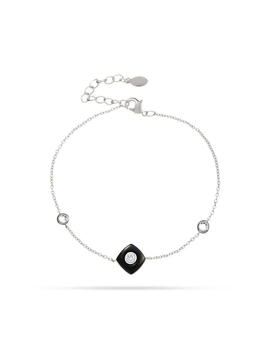 Браслет, серебро, 925 проба, керамика, фианит