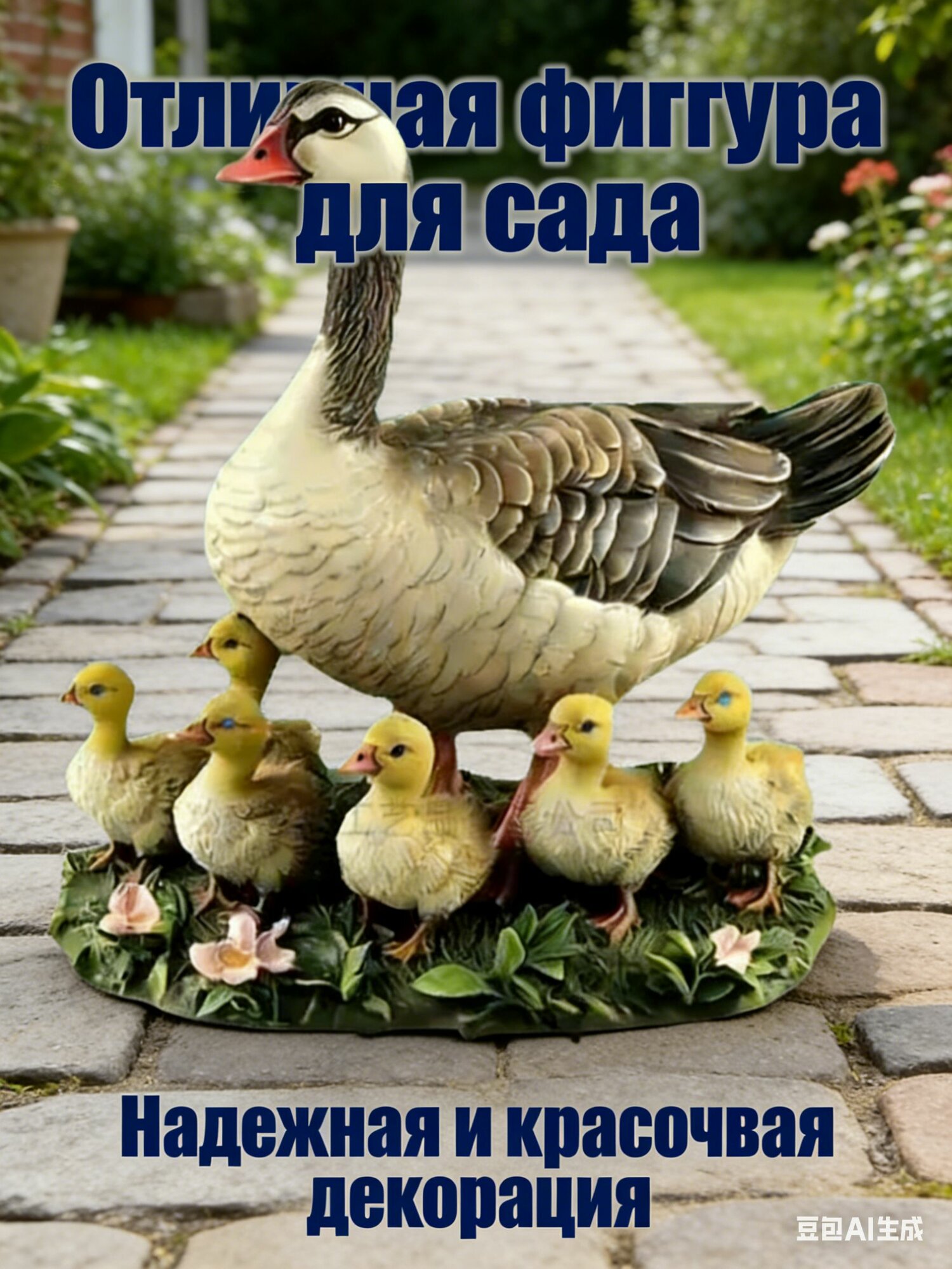 Фигурка садовая 2D Утка с утятами, плоский декор для дачи и сада, из прочного пластика, влаго- и морозостойкая, размер 20x15 см, для забора или стены