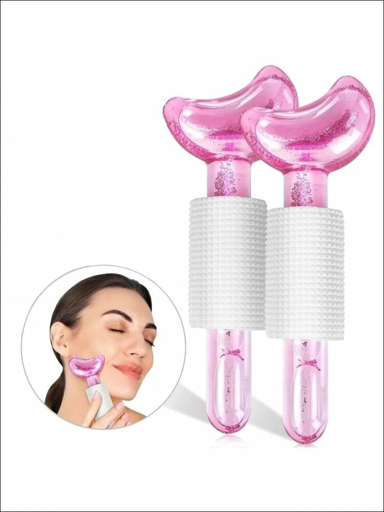 Массажер для лица криосфера охлаждающий. Роллер для лица, шеи, декольте. Розовый.