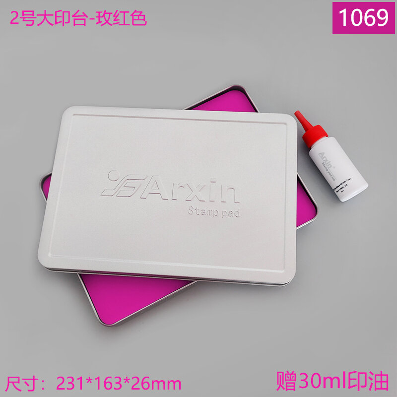 Красная прямоугольная железная коробка с штемпельной подушкой, сверхбольшой синий быстросохнущий штемпельный штамп для отпечатков рук и ног, зеленые и фиолетовые штемпельные чернила для офисного использования.