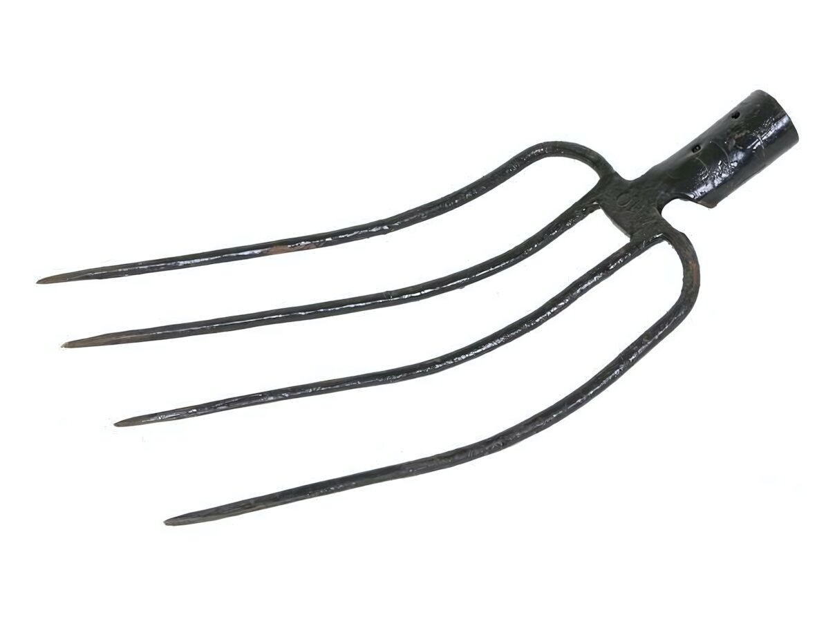 Вилы 4-рогие навозные кованые без черенка, стальной инвентарь для сада и огорода, черные, повышенная прочность