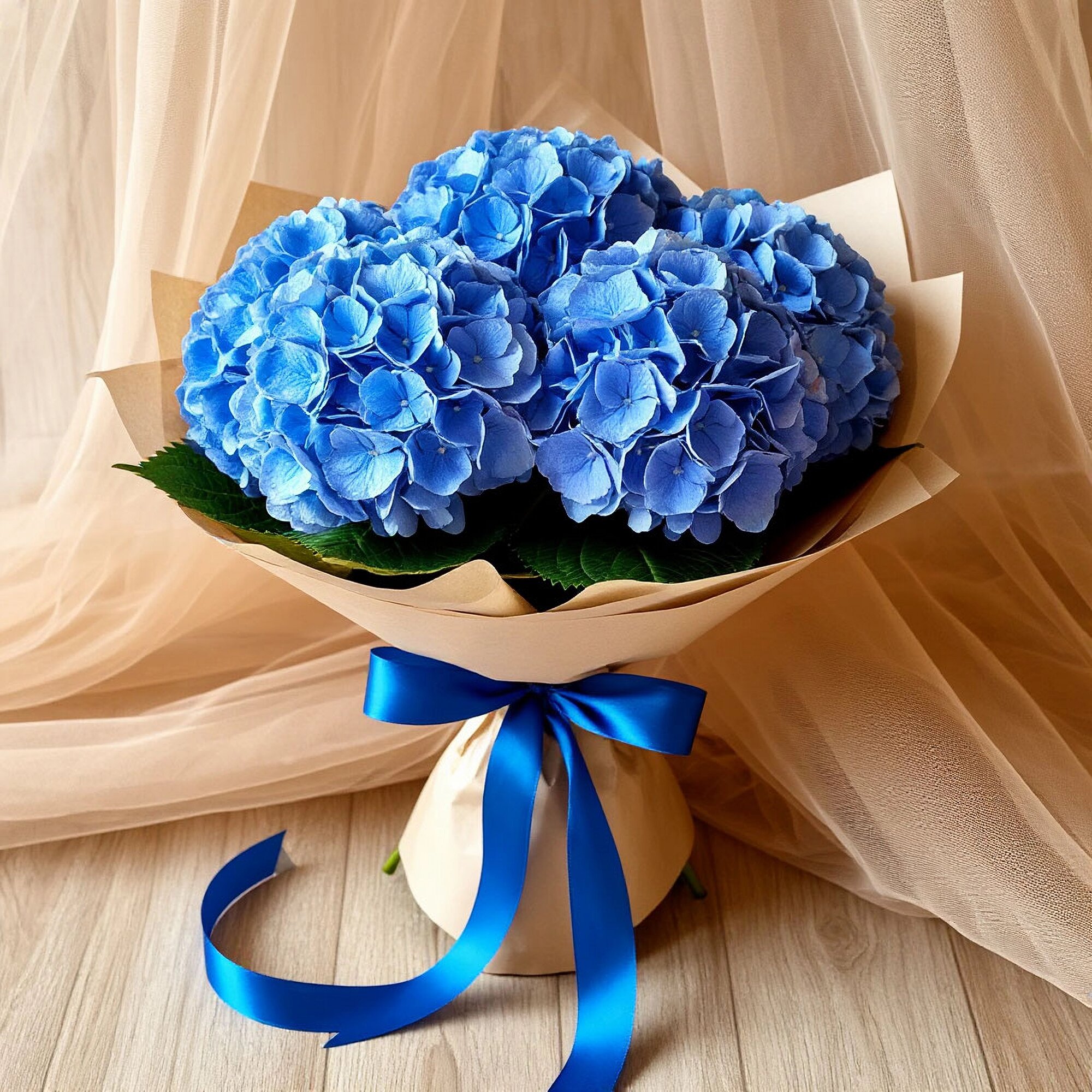 Букет из голубых гортензий 5шт, красивый букет цветов, шикарный, премиум цветы, премиум букет