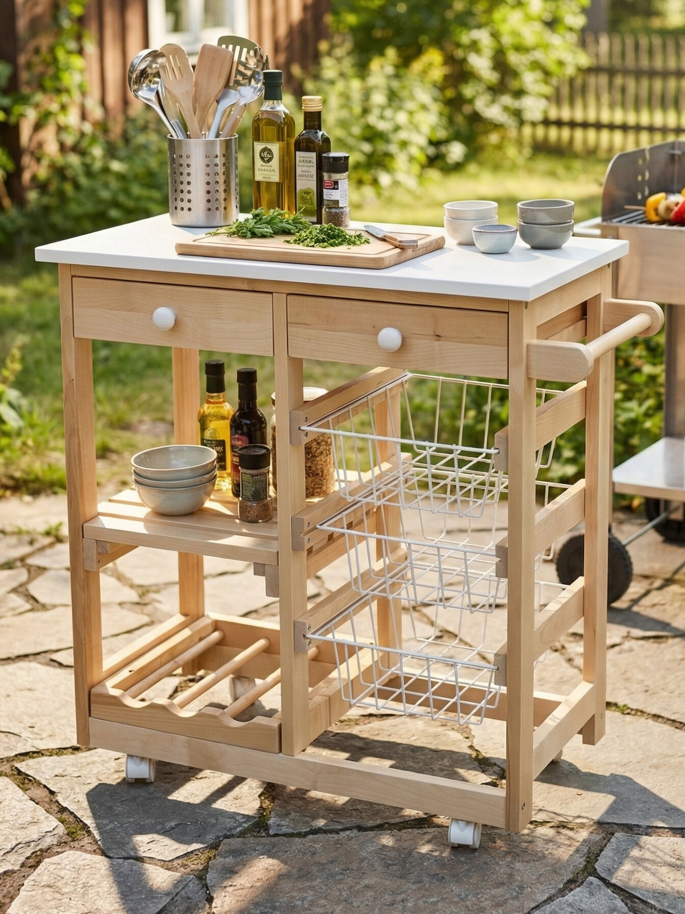 Тумба с баром и корзинами белый/лак