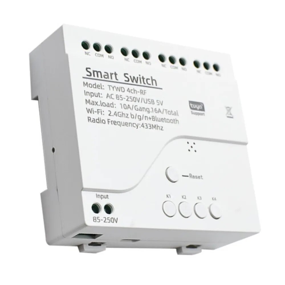 Tuya Smart Wifi Motor Switch Module RF 433 Радиопульт дистанционного управления 4CH Inching Relay для Alexa Home, AC85-250V