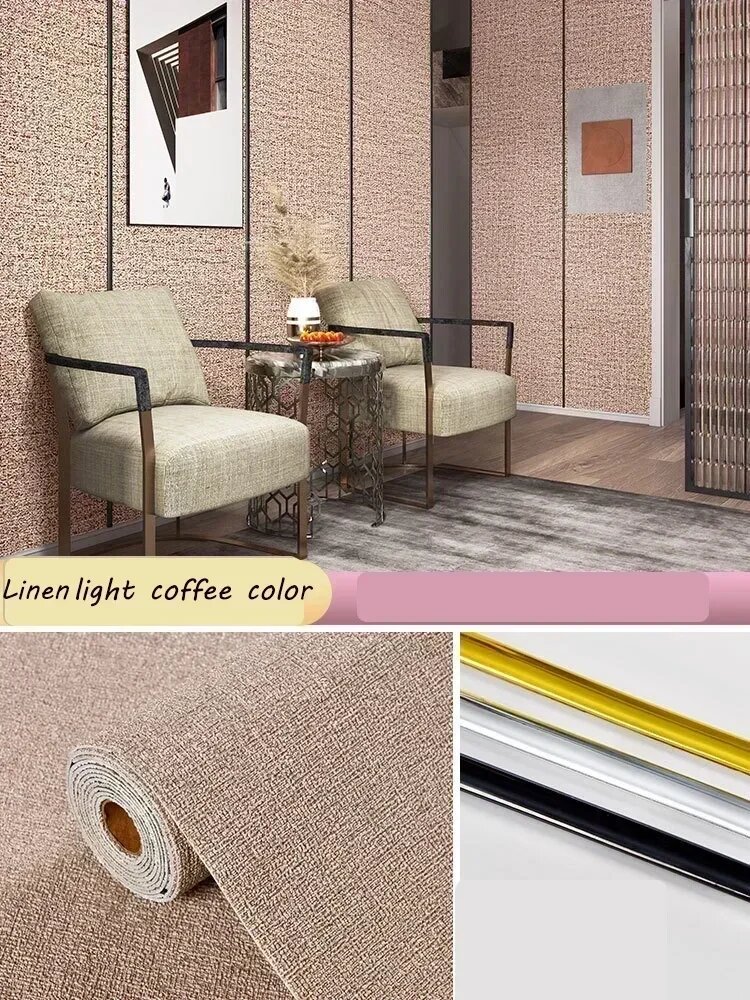 10 м самоклеящиеся 3D настенные обои пенопластовые звукоизоляционные Linen Light brown, 1000cmx50cm