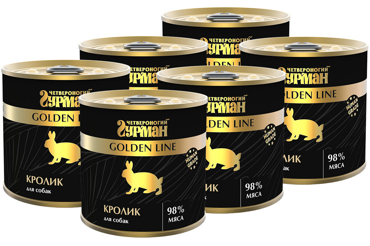 Корм влажный Четвероногий Гурман Golden Line для взрослых собак, кролик натуральный в желе, 240 г х 6 шт