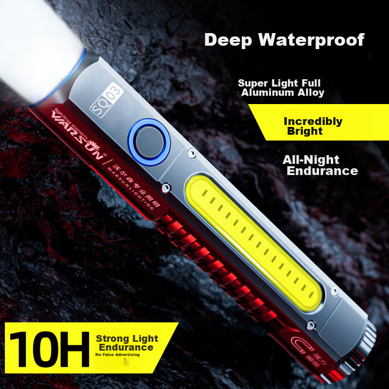 WARSUN SQ03 Перезаряжаемый водонепроницаемый фонарь 1000-2000 люменов алюминиевый сплав для работы и ремонта
