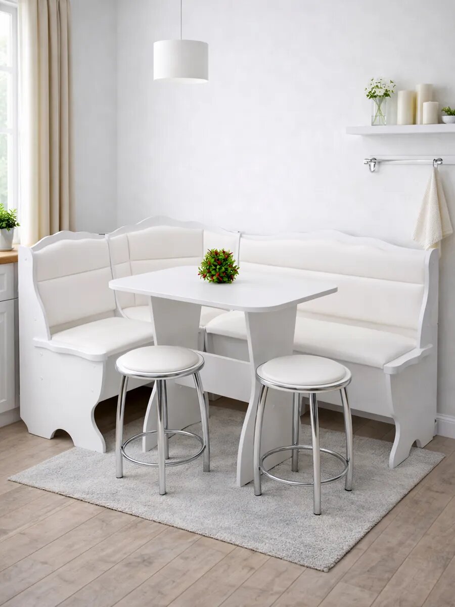 Кухонный уголок Ривьера+Стол Прямоугольный Белый