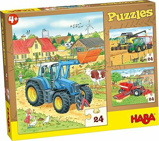 Пазл для детей Haba - "Трактор и компания", 3 в 1, 72 эл. - 300444