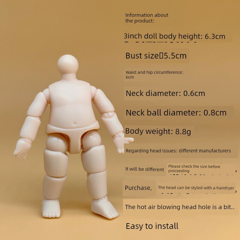 3-дюймовая суставная фигурка тела 6 см, ручная работа для кукол 13 см, аксессуар для девочки, три штуки