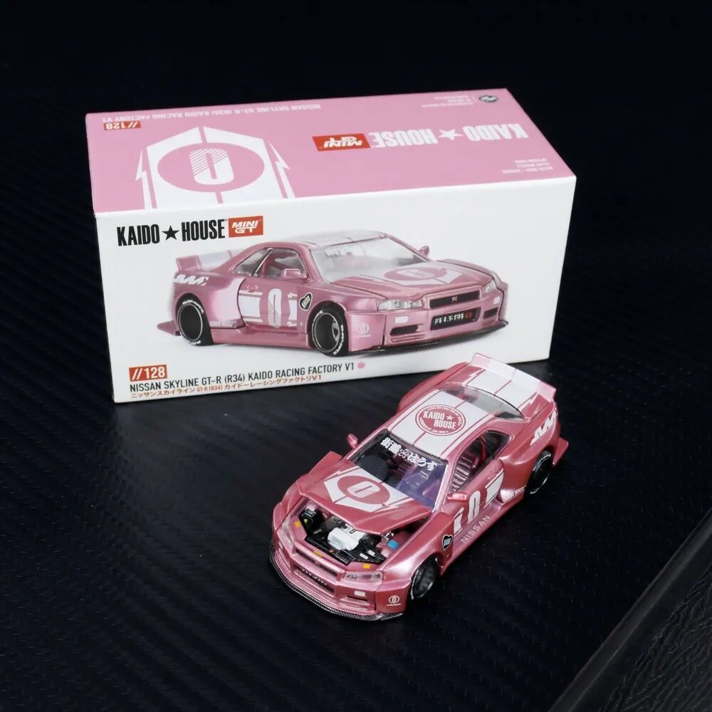 Машинка KAIDO HOUSE MINIGT 1/64 Nissan Skyline GT-R (R34) KAIDO RACING FACTORY V1 KHMG128 Die-cast Alloy Car Model Collection Gift