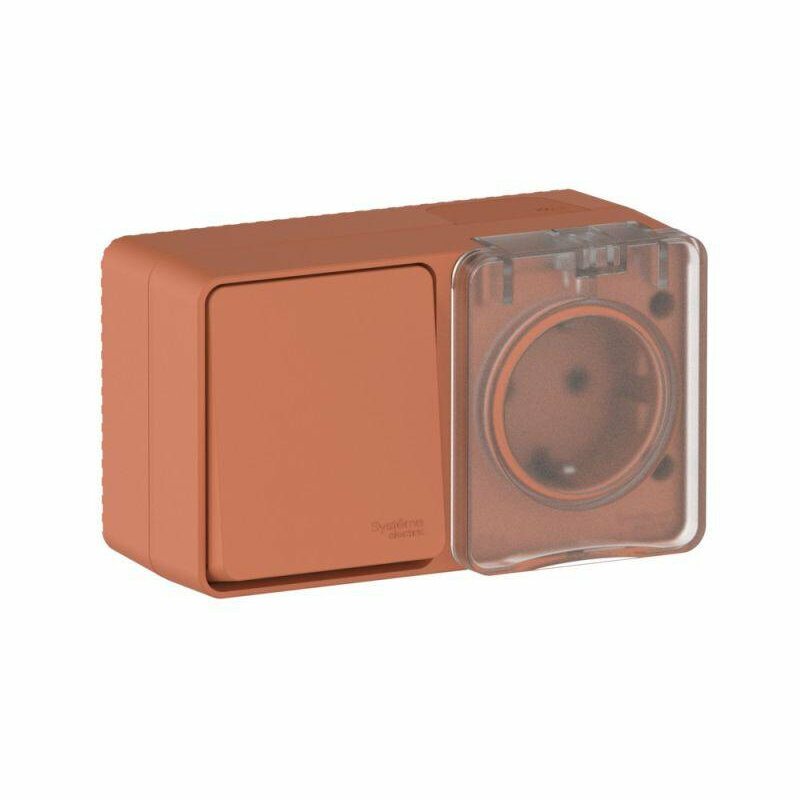 Блок ОП AtlasDesign PROFI IP54 (розетка 1-м 16А заземл. защ. шторки + 1-кл. выключатель 10А) терракот. SE, SCHNEIDER ELECTRIC ATN547070 (1 шт.)