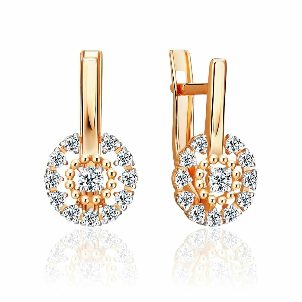 Серьги, красное золото, 585 проба, фианит