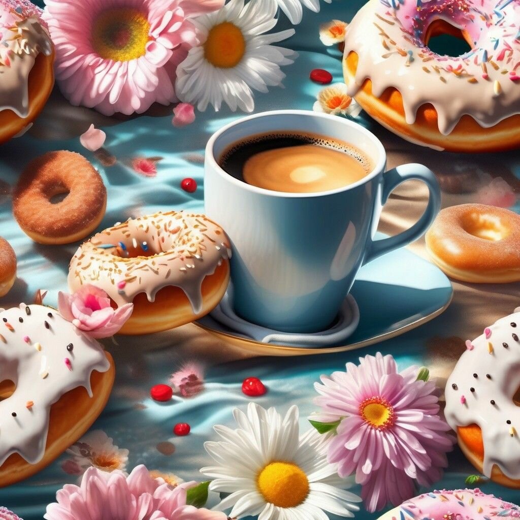 Алмазная мозаика на подрамнике 20*20 "Пончики и кофе"