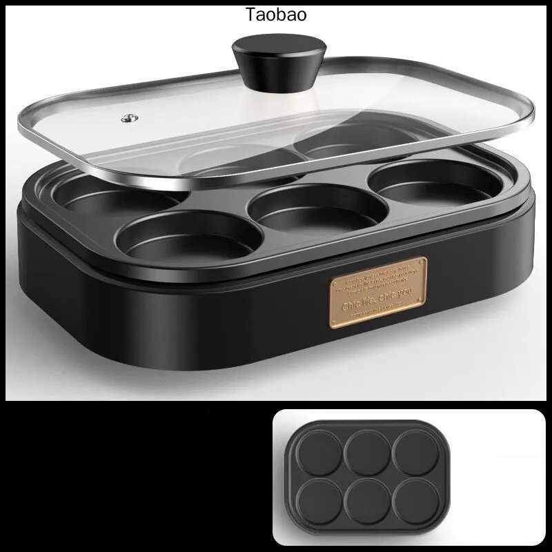 Блинница электрическая на 6 блинов с антипригарным покрытием, черная матовая