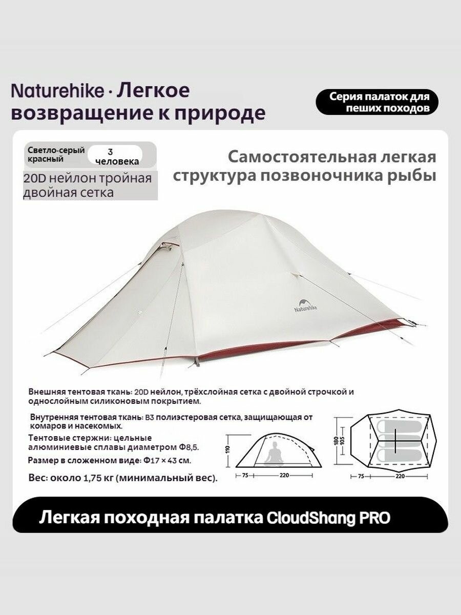 Naturehike Палатка серии Yunshang Pro 1-3 человека CNK2350WS020