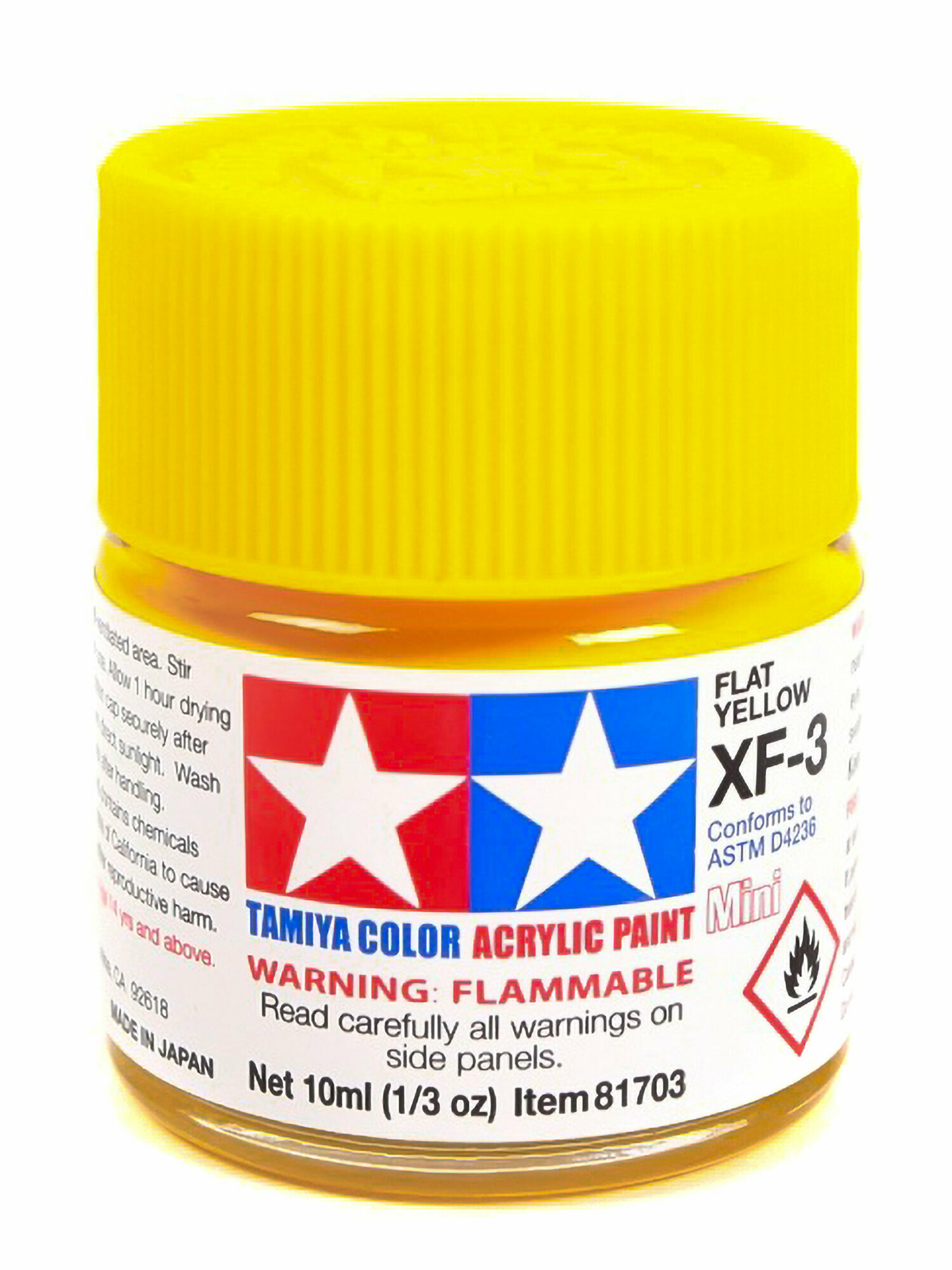 Краска акриловая Tamiya Color XF-3 Yellow 81703 желтая матовая, 10 мл