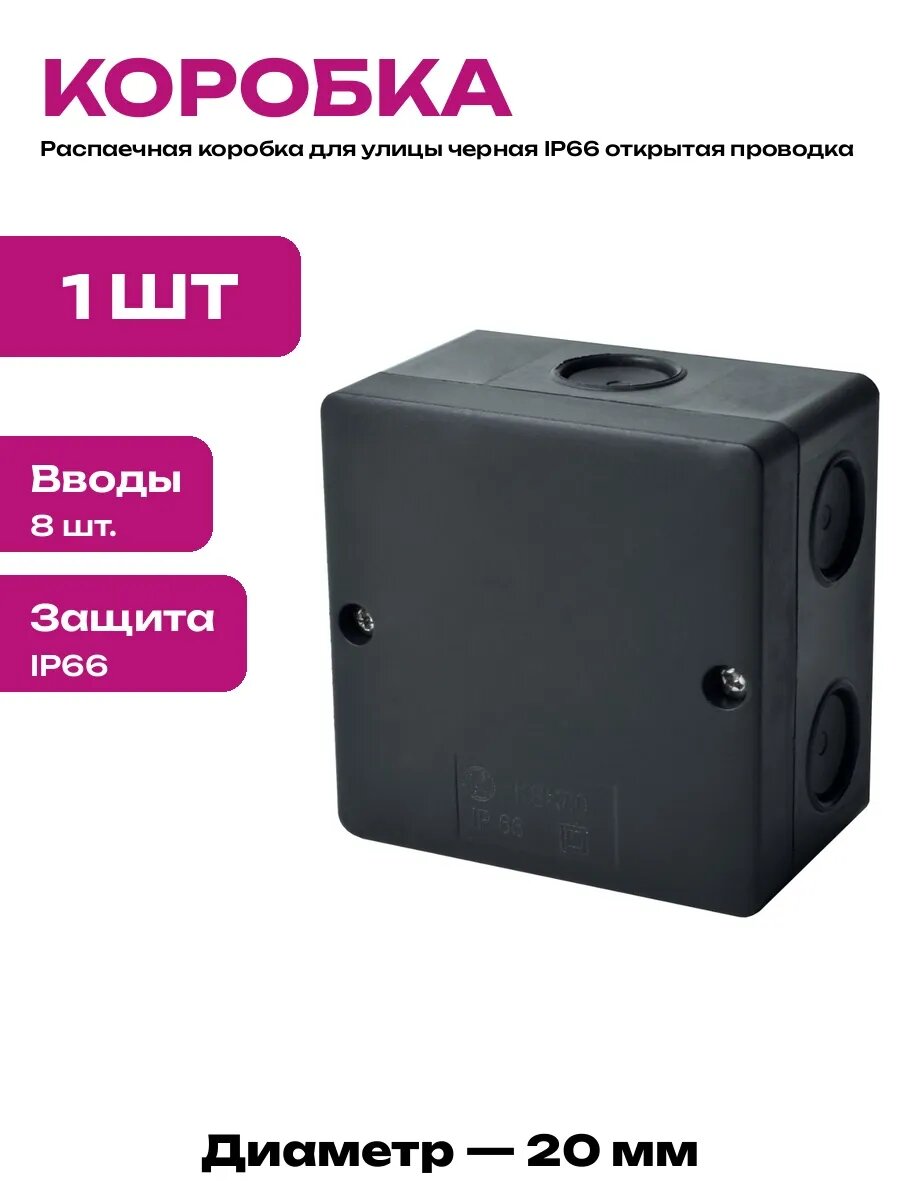 Коробка распаечная черная IP66 для открытой проводки 81х81мм