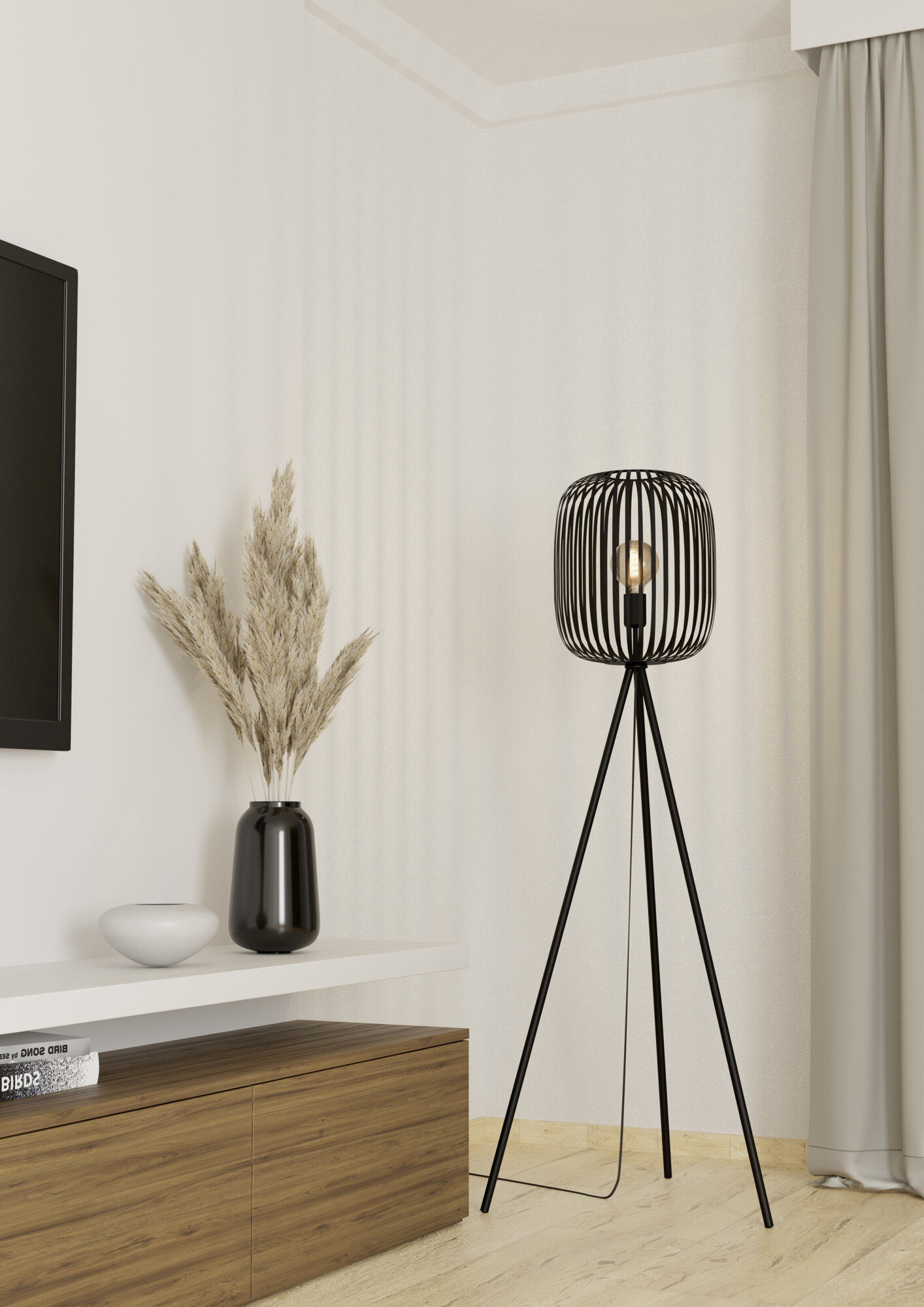 Торшер Romazzina EGLO 900522, черный, на треноге, металлический, с ножным выключателем