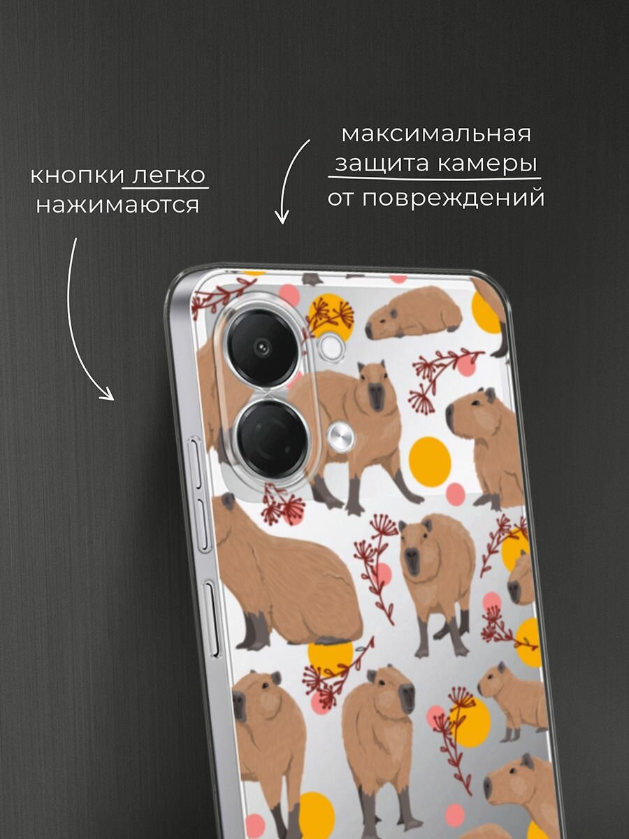 Чехол на Tecno Spark Go 3 / Текно Спарк Го 3 с принтом Капибара паттерн, прозрачный — фото 1