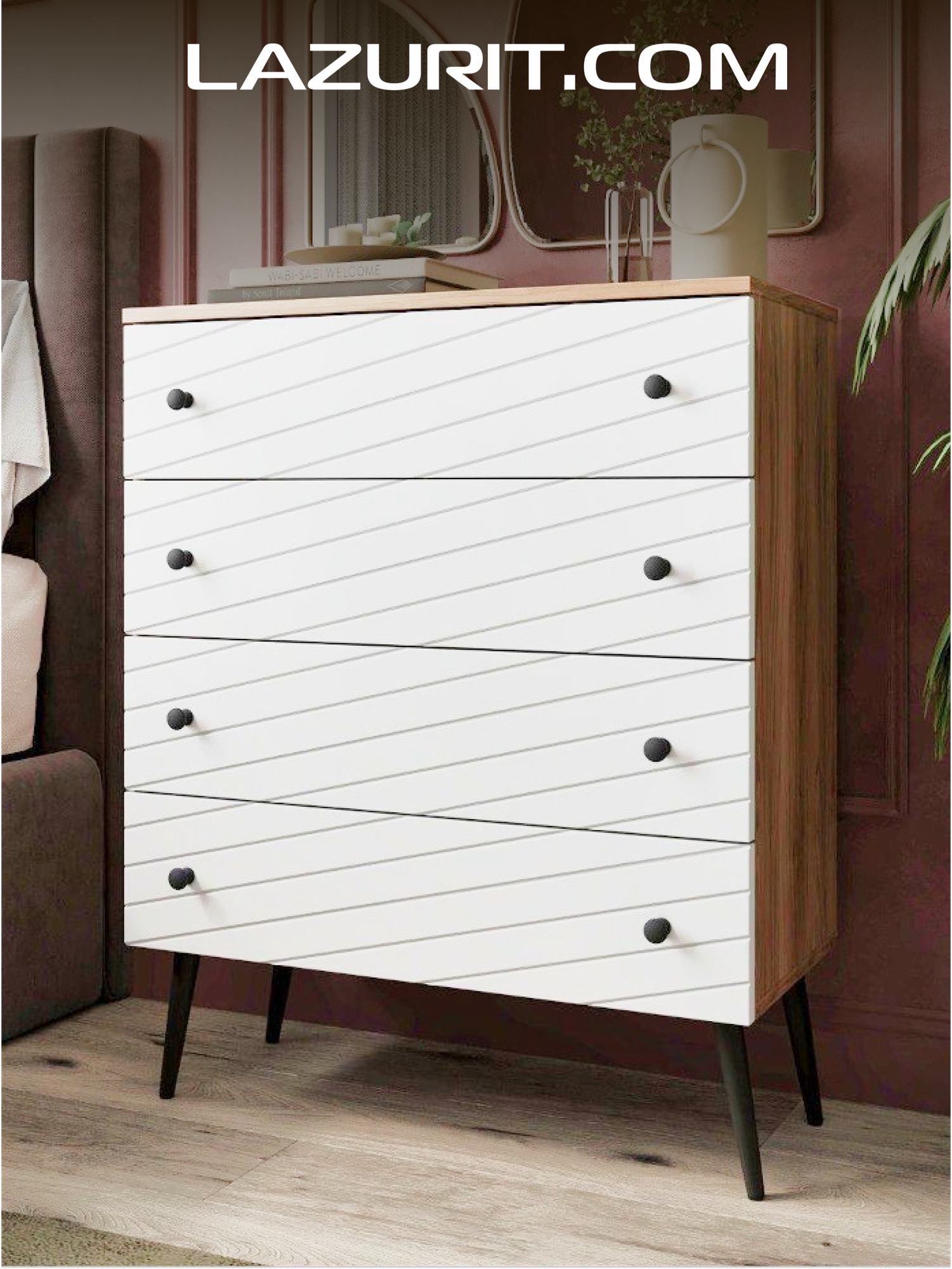 Комод для одежды большой Lazurit Elysian белый в прихожую с ящиками узкий высокий на ножках под телевизор 75х87х35 см