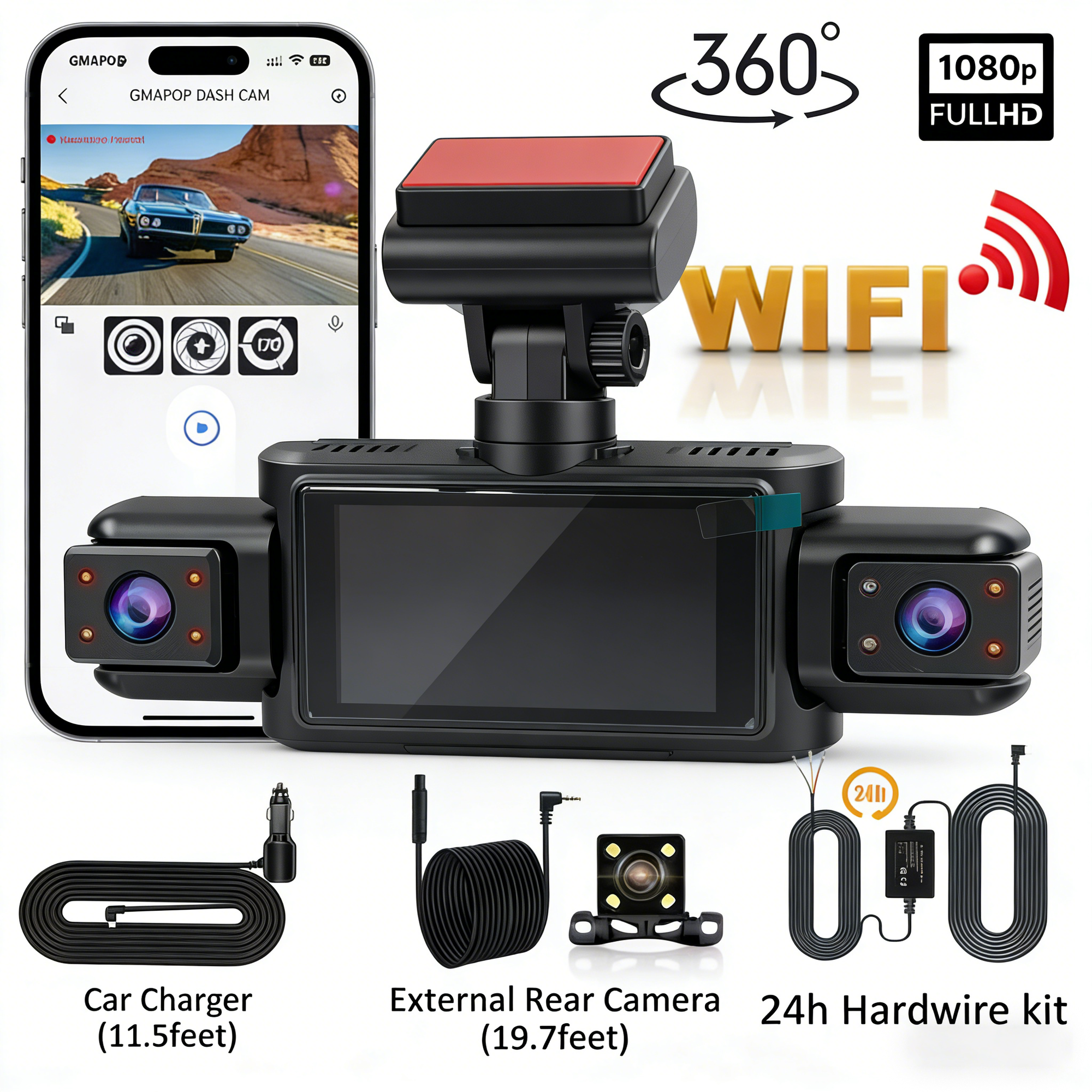 Видеорегистратор две камеры, 64ГБ, циклическая запись