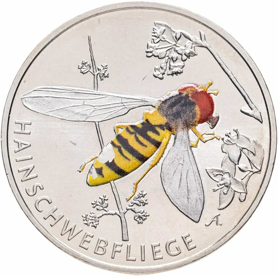 Германия 5 евро 2024 Царство насекомых - Муха-журчалка, Мельхиор медь-никель, в сохранности AU
