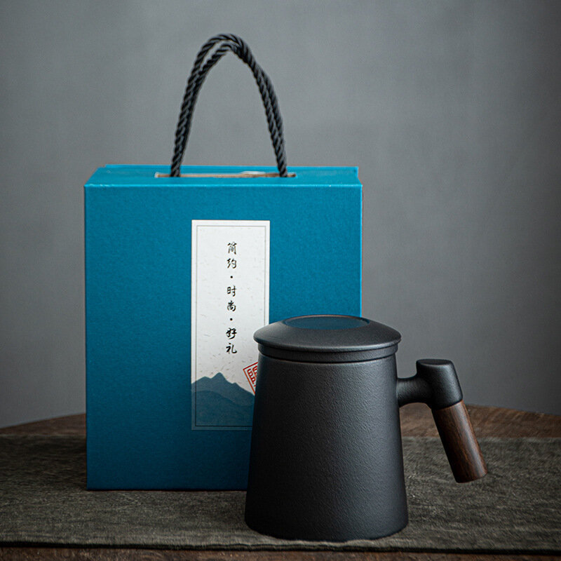 Керамическая кружка-фильтр в китайском стиле с крышкой, с функцией разделения чая и воды, офисная чашка для чая, корпоративный подарок на открытие компании и ежегодное собрание.