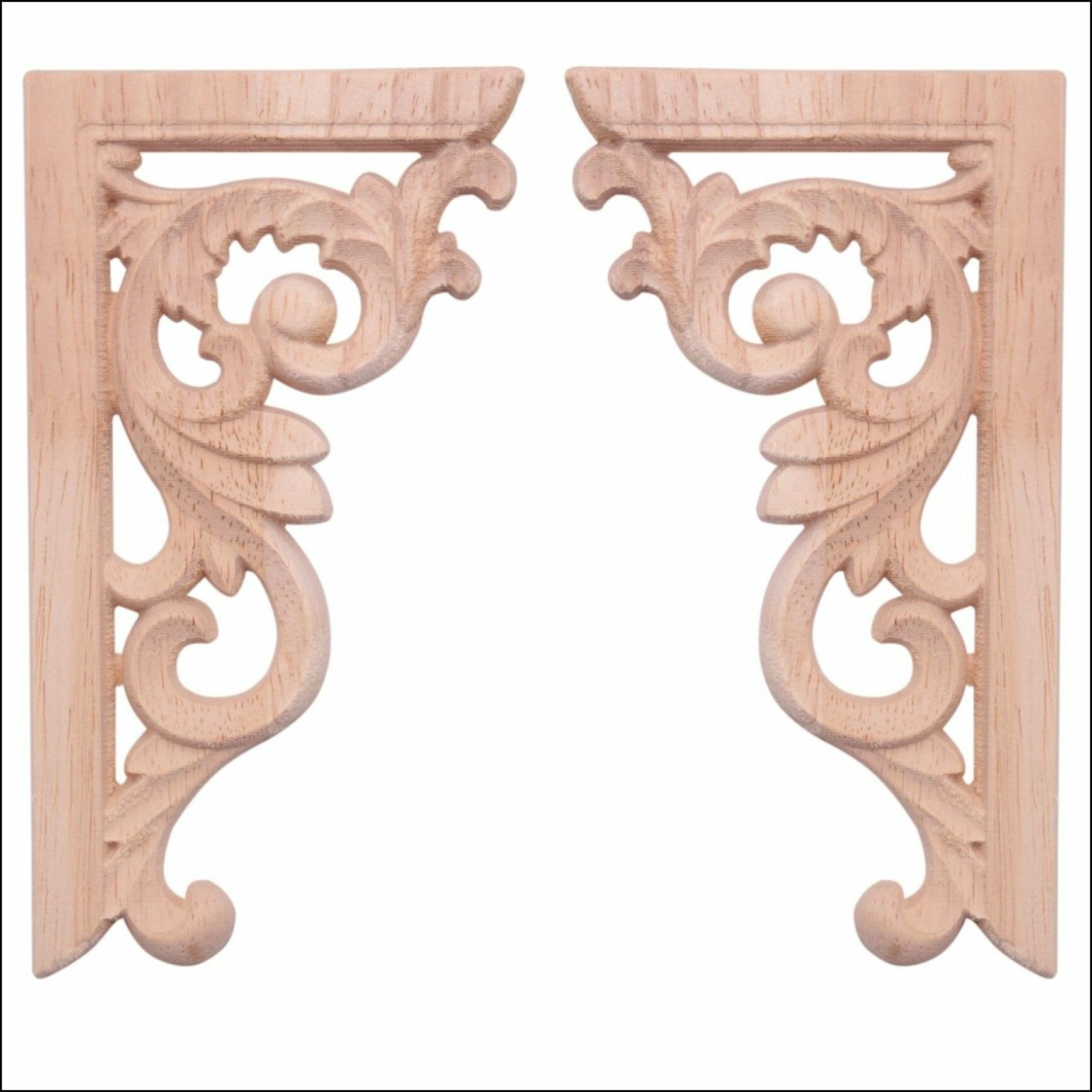 Эксклюзивный комплект из двух деревянных угловых аппликаций для декора мебельных фасадов, левая и правая