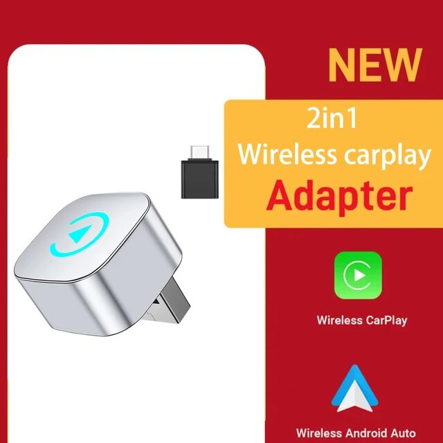 Беспроводной адаптер CarPlay 2-в-1 для iPhone, Android Auto и Apple; мини-USB-бокс AI для CarPlay; совместим с автомобилями Toyota, Volvo и Hyundai.