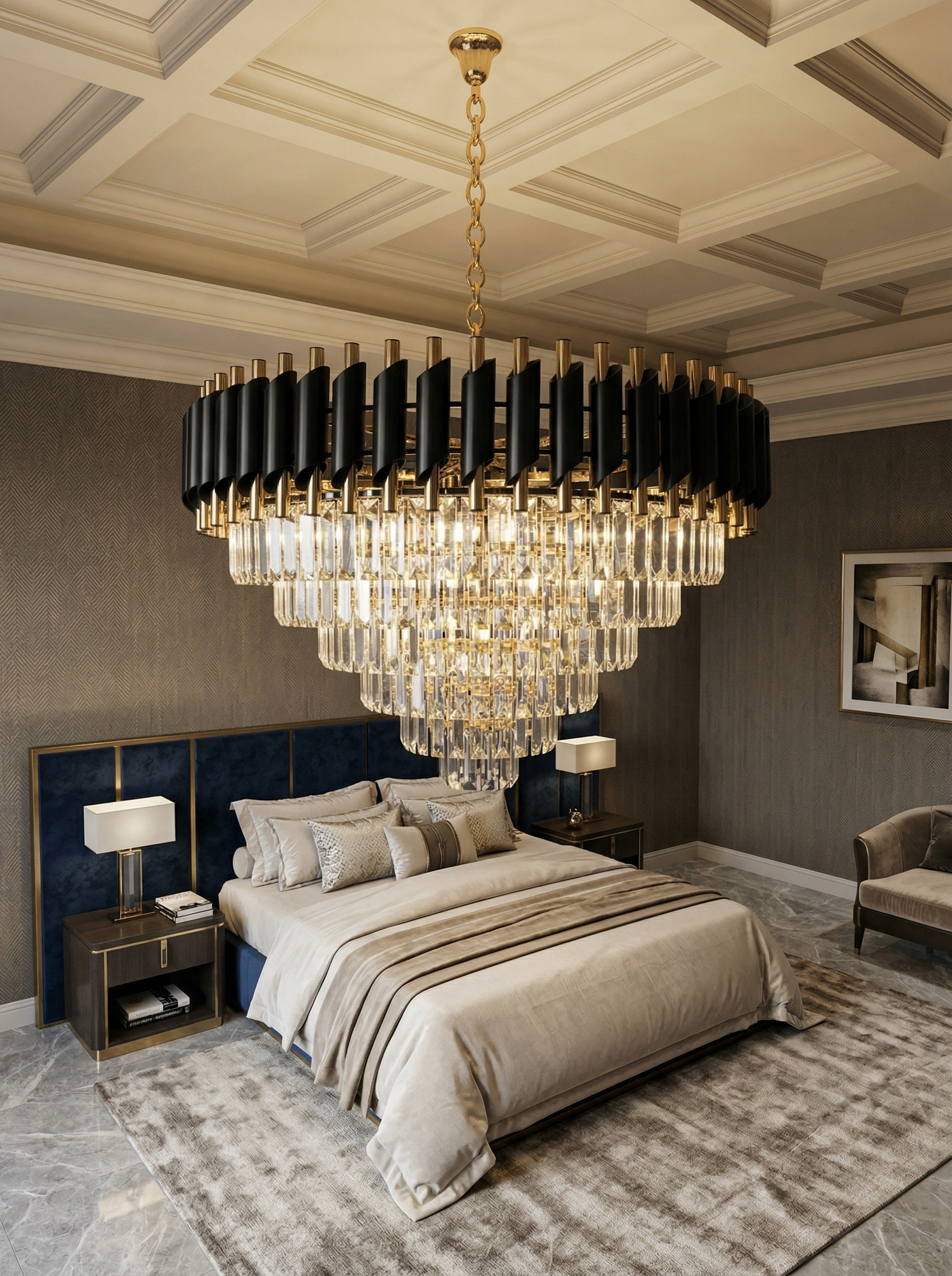 Потолочная хрустальная люстра для гостиной, в спальню, на кухню, в зал, E14, черная золотая, диаметр 72 см