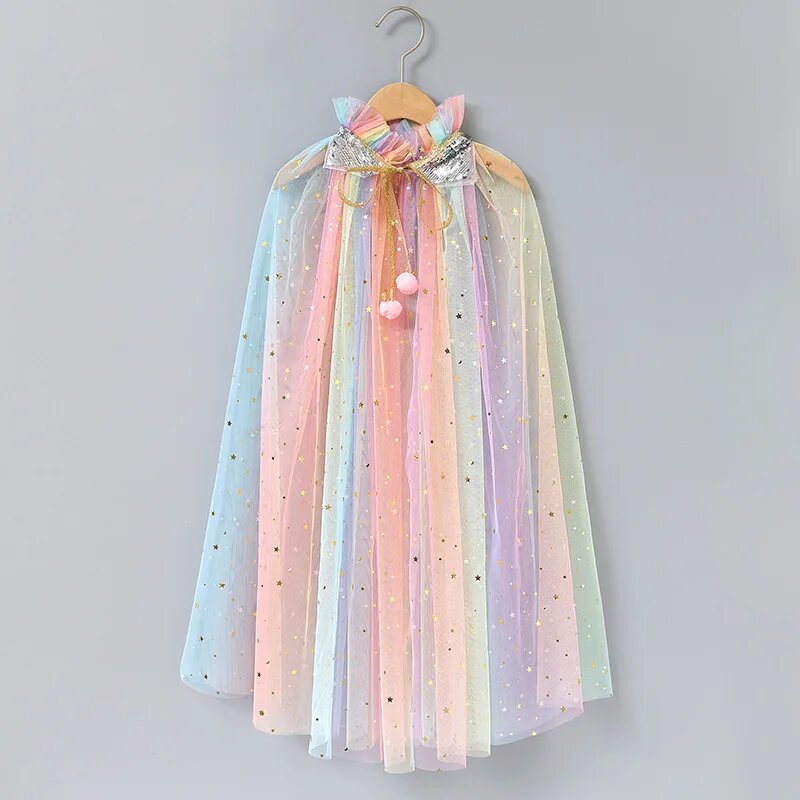 Радужная девочка принцесса вечерние ний костюм Тюлевая накидка плащи Хэллоуин наряд мантия для выступления внешняя Детская Косплей шаль