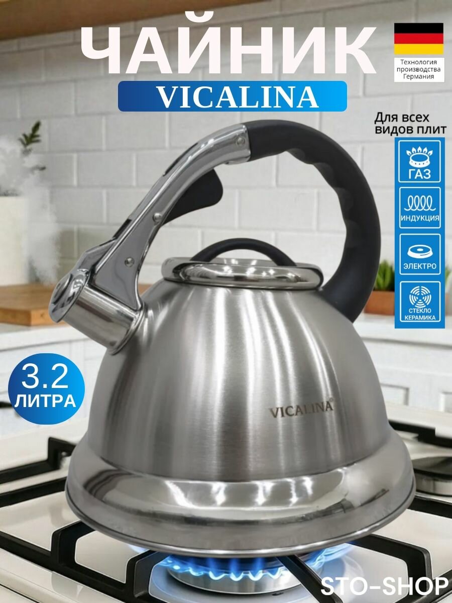 Чайник со свистком для плиты 3.2 л Vicalina/для газовой, индукционной плиты