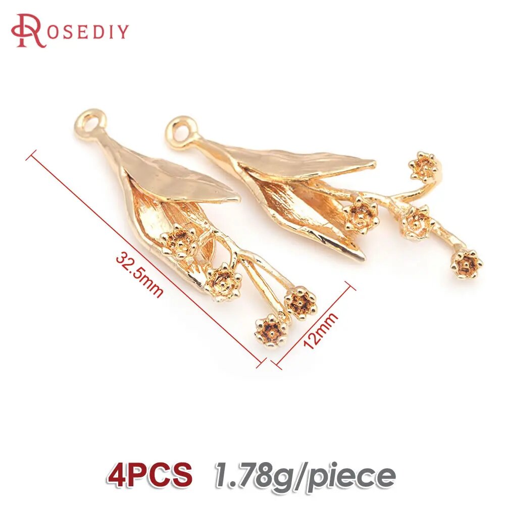 Латунные подвески Rosediy, цвет платины, набор из 4 штук 50311-18K Gold Color