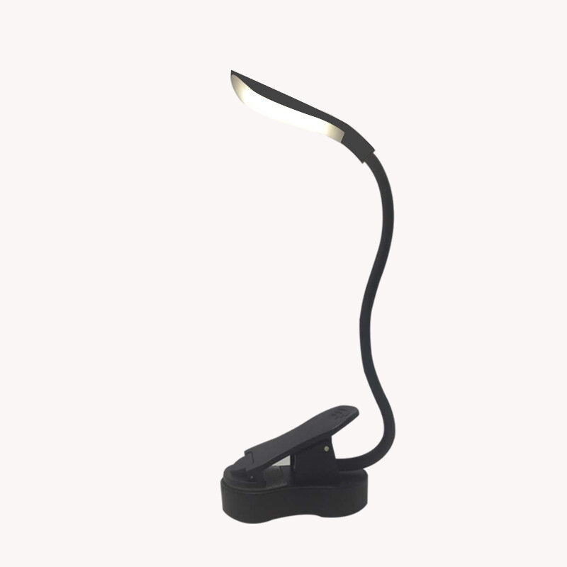 USB-заряжаемая портативная лампа-зажим для книг с LED-подсветкой для чтения и учебы, черный цвет, компактная