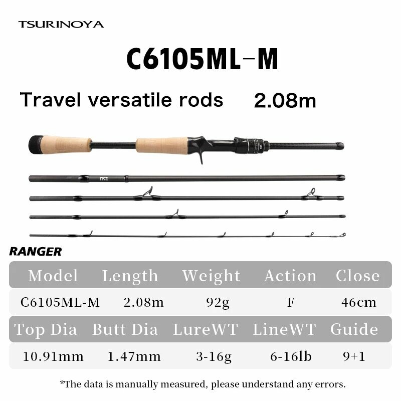TSURINOYA RANGER Удочка для путешествий 2.08м 2.09м 2.21м для спиннинга и кастинга RANGER-C6105ML-M
