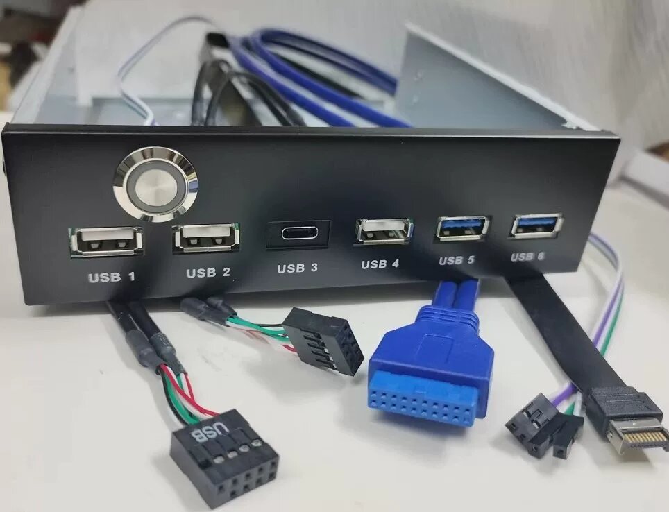 Панель для оптического привода с 2x USB 3.0, 3x USB 2.0, Type-C Female и аудио с переключателем и LED
