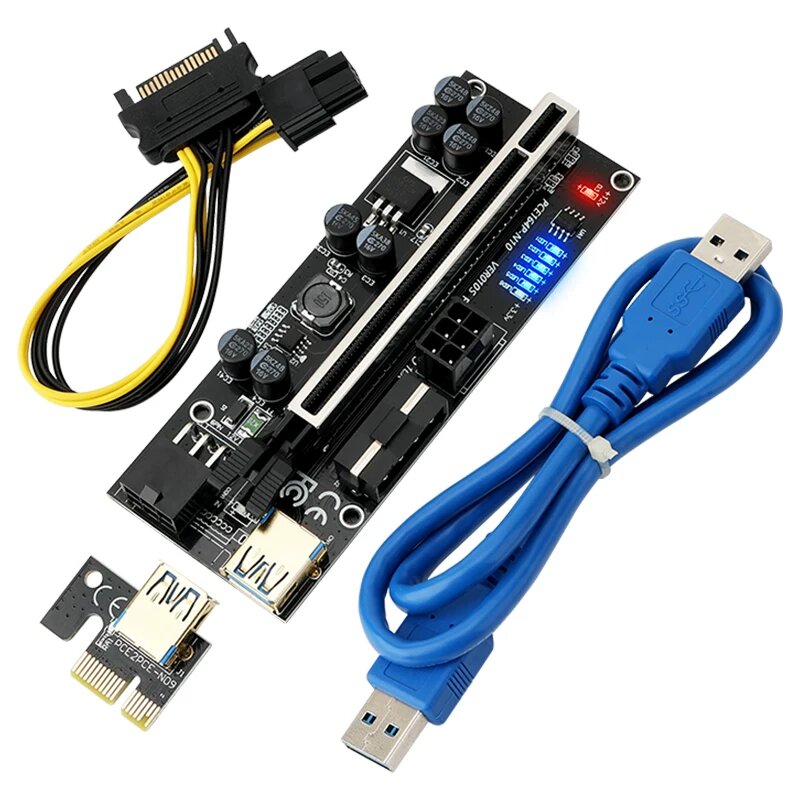 Адаптер PCIe x1 в x16 с 6-пиновым питанием, версия Black Dragon PLUS, черный цвет, светодиодная подсветка (80-120